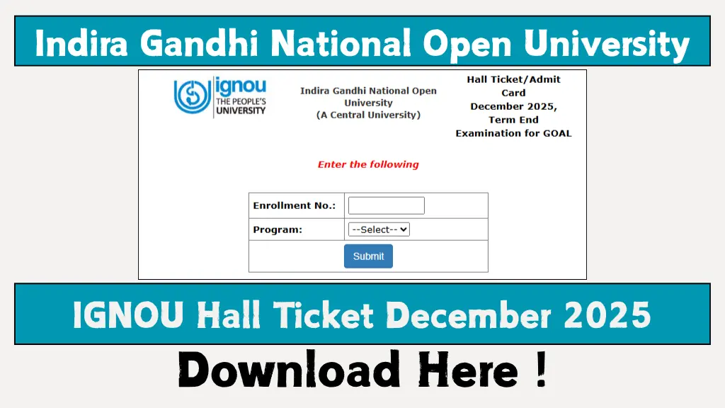 IGNOU Hall Ticket December 2025 Updated, Download TEE Admit Card @ www ...